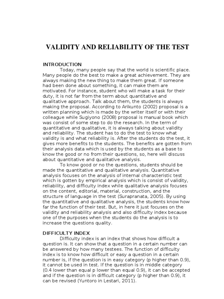 Validity And Reliability Of The Test Pdf Validity Statistics