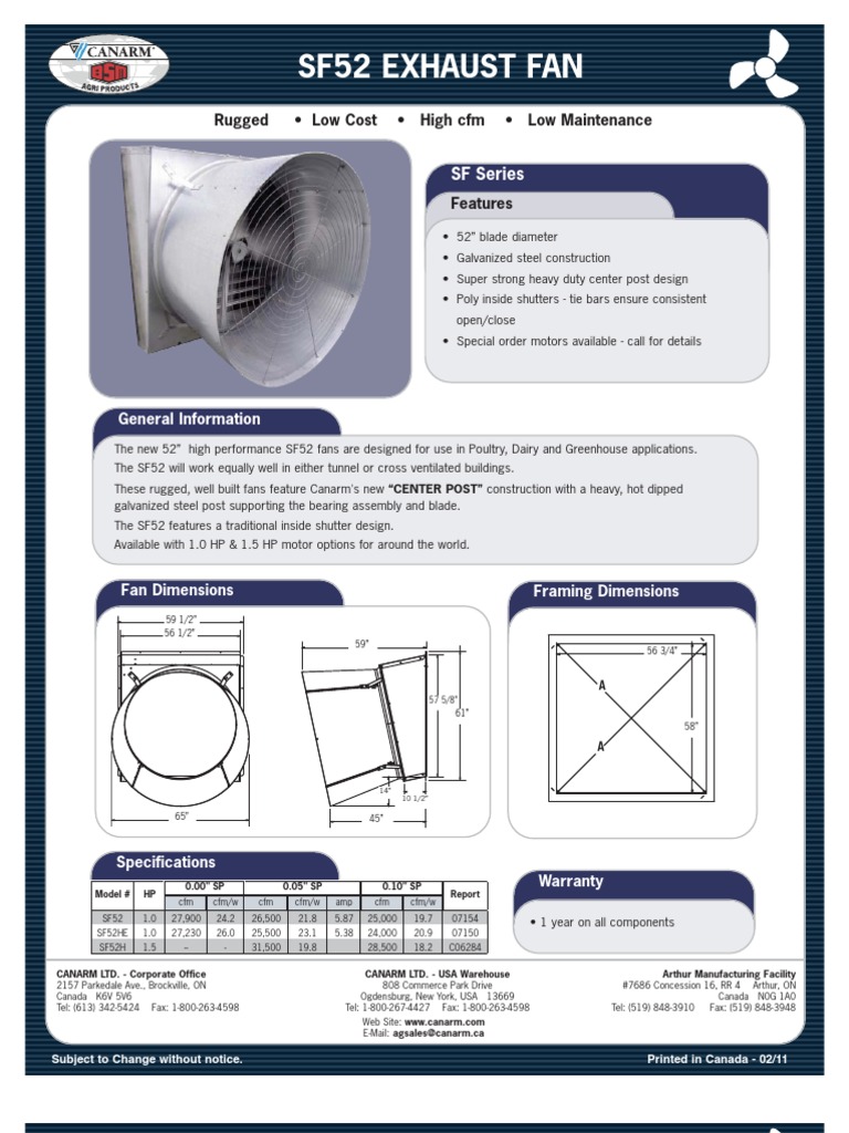 Sf52 Exhaust Fan: Rugged - Low Cost - High CFM - Low Maintenance | PDF ...