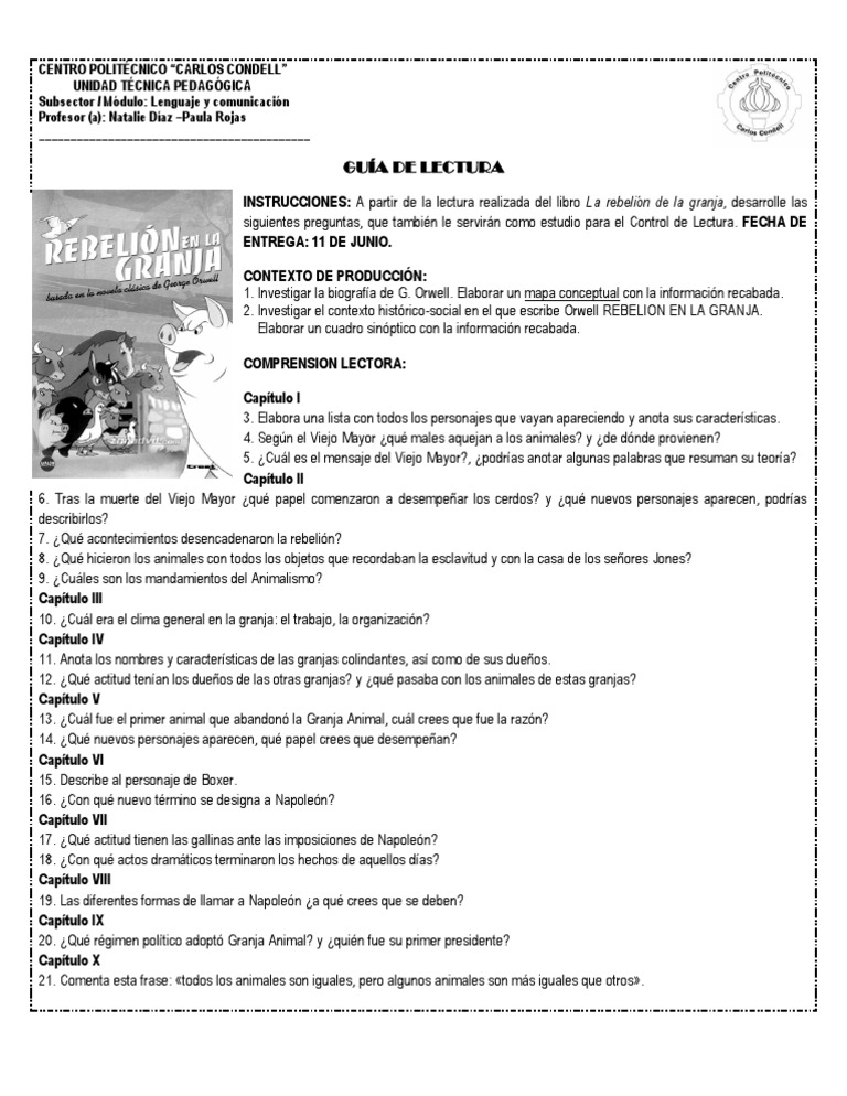 Guia Lectura La Granja de Los Animales | PDF