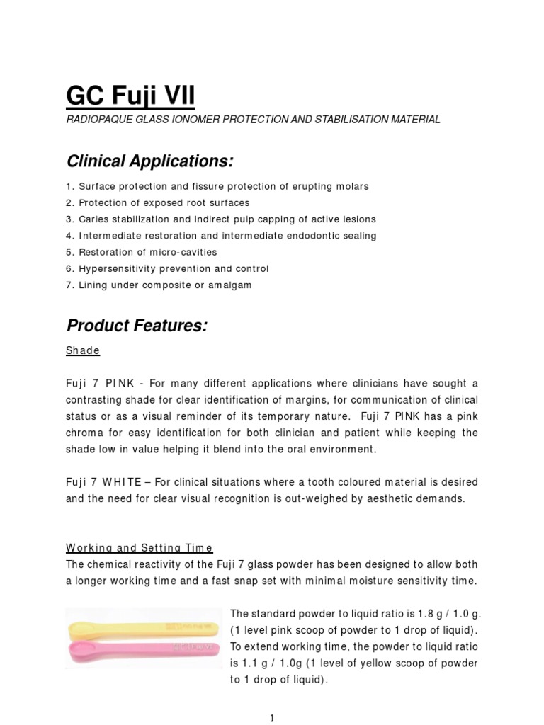 GC Fuji Vii: Clinical Applications | PDF | Materials | Chemistry