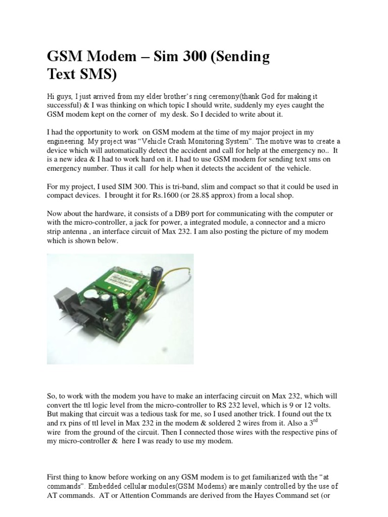 GSM Modem - Sim 300 (Sending Text SMS) | PDF | Short Message Service ...