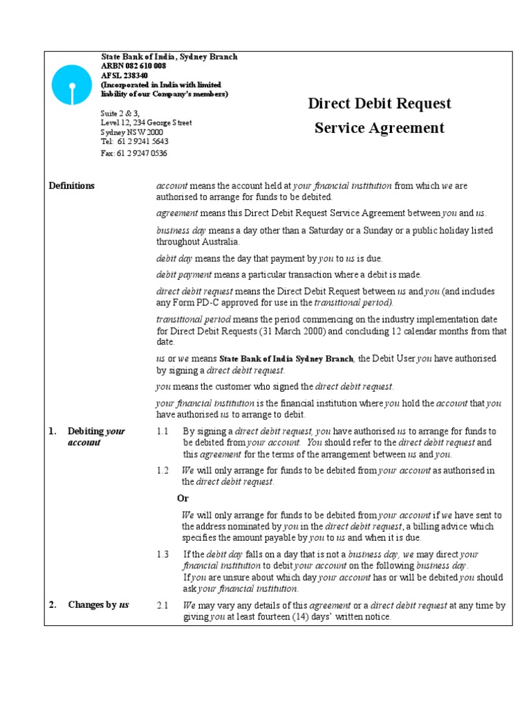 Direct Debit Request Service Agreement: Definitions | PDF | Debit Card | Debits And Credits