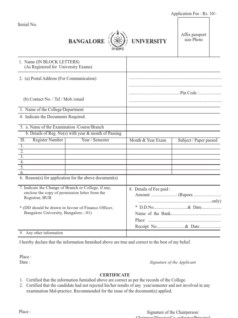 Application Bangalore University - Migration Certificate | PDF ...