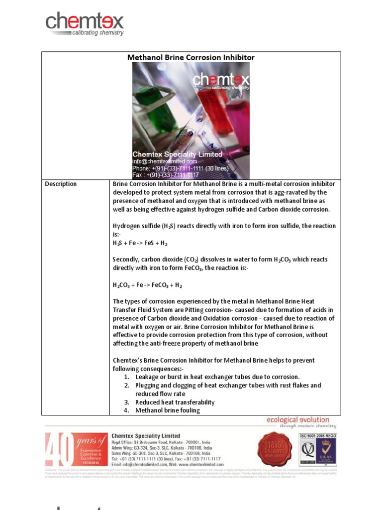 Methanol Brine Corrosion Inhibitor Guide | PDF | Corrosion | Iron