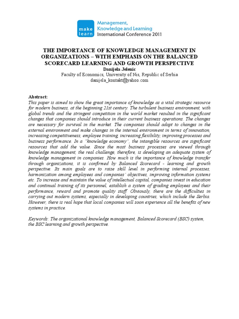 The Importance of Knowledge Management in Organizations | PDF ...