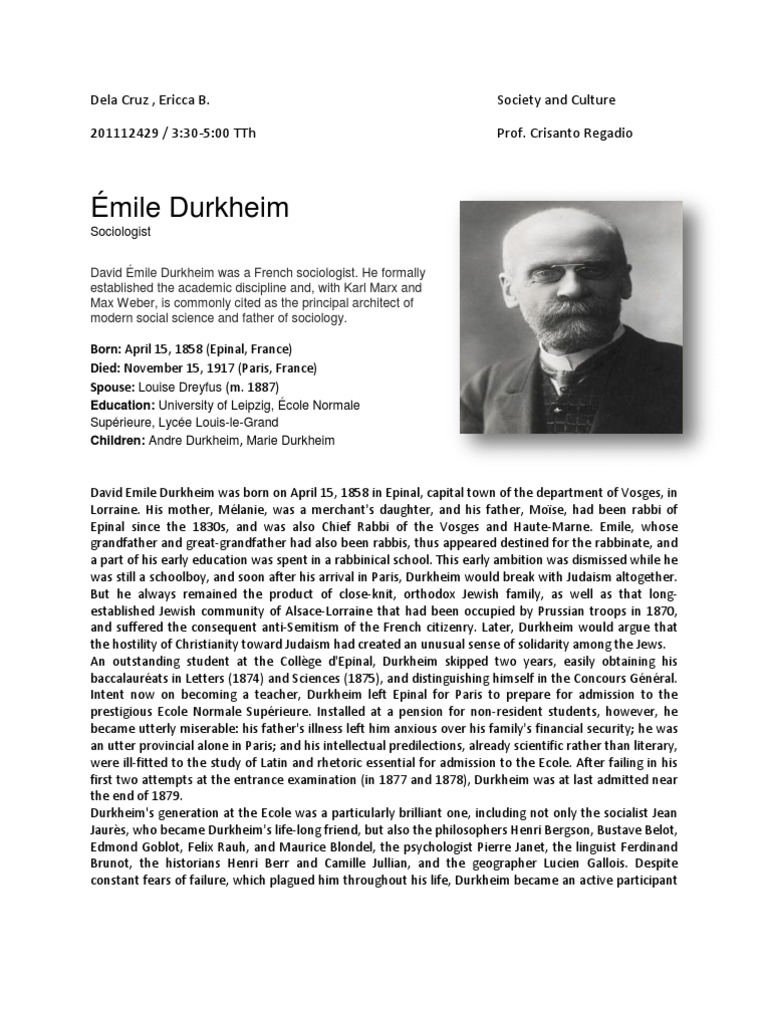 Emile Durkheim | PDF | Émile Durkheim | Sociology