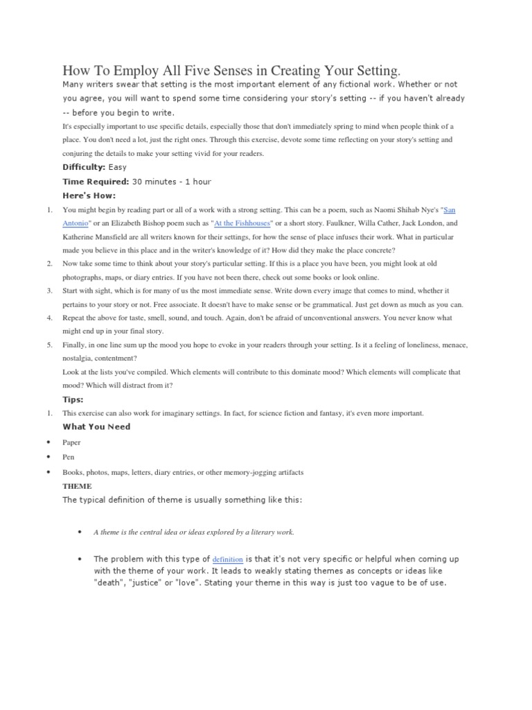 How To Employ All Five Senses in Creating Your Setting | PDF ...