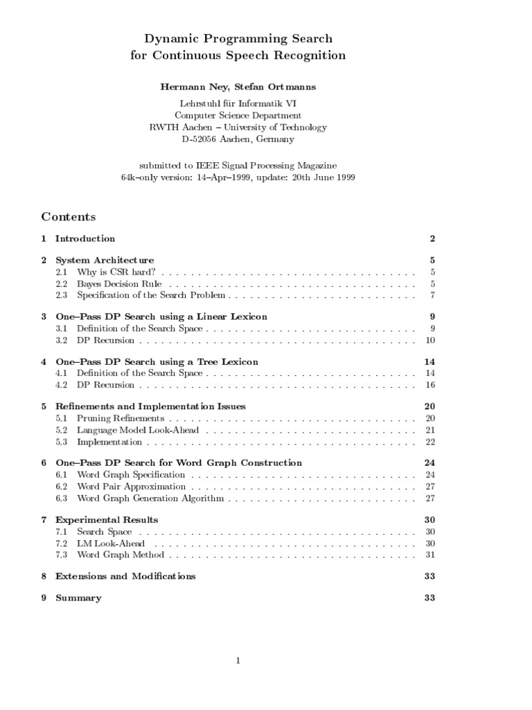 Dynamic Programming Search Pdf Speech Recognition Dynamic Programming