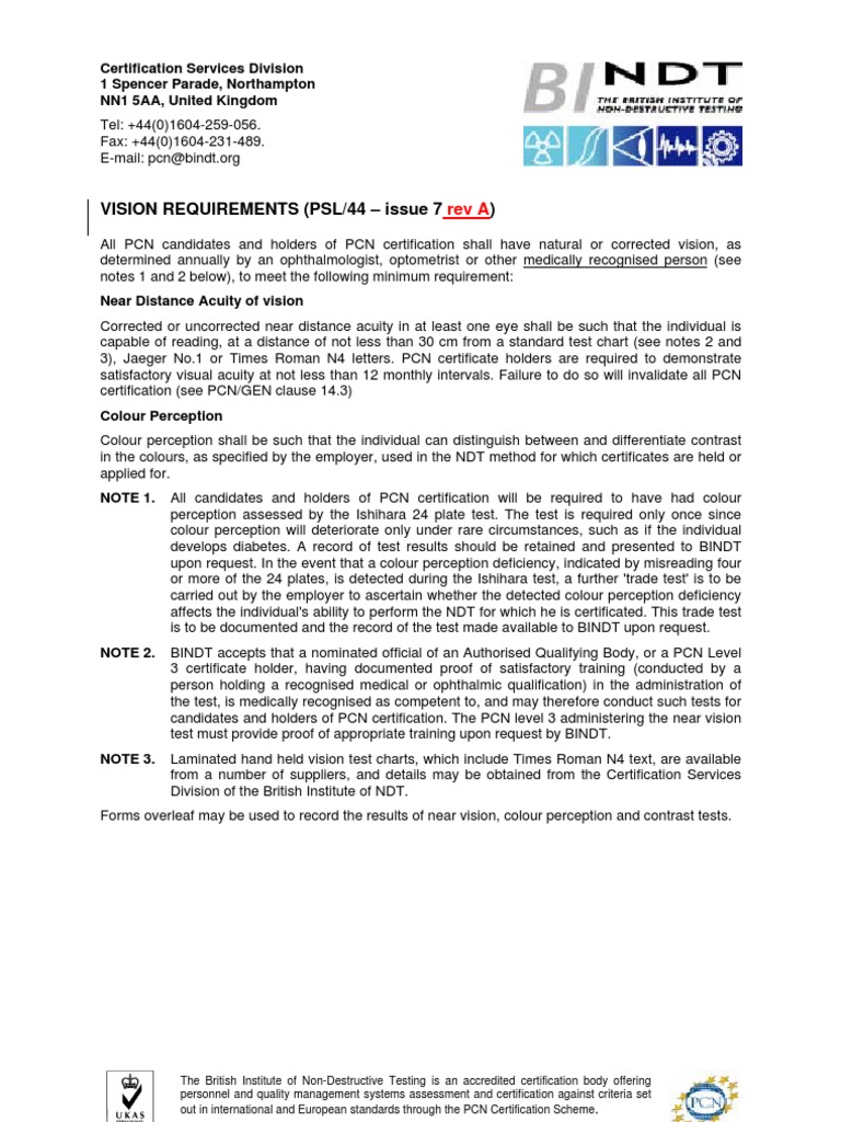 PSL/44 Eye Test Requirements | PDF | Nondestructive Testing | Business
