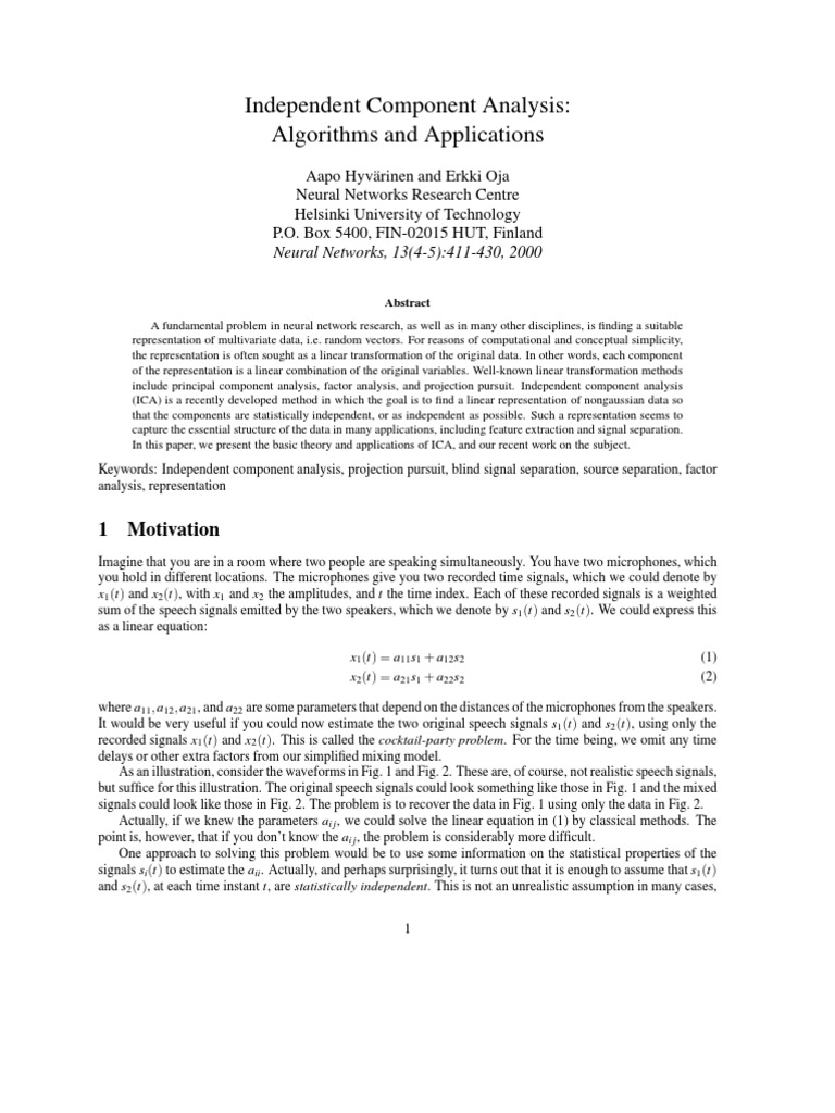Independent Component Analysis: Algorithms and Applications | PDF | Normal Distribution | Matrix ...