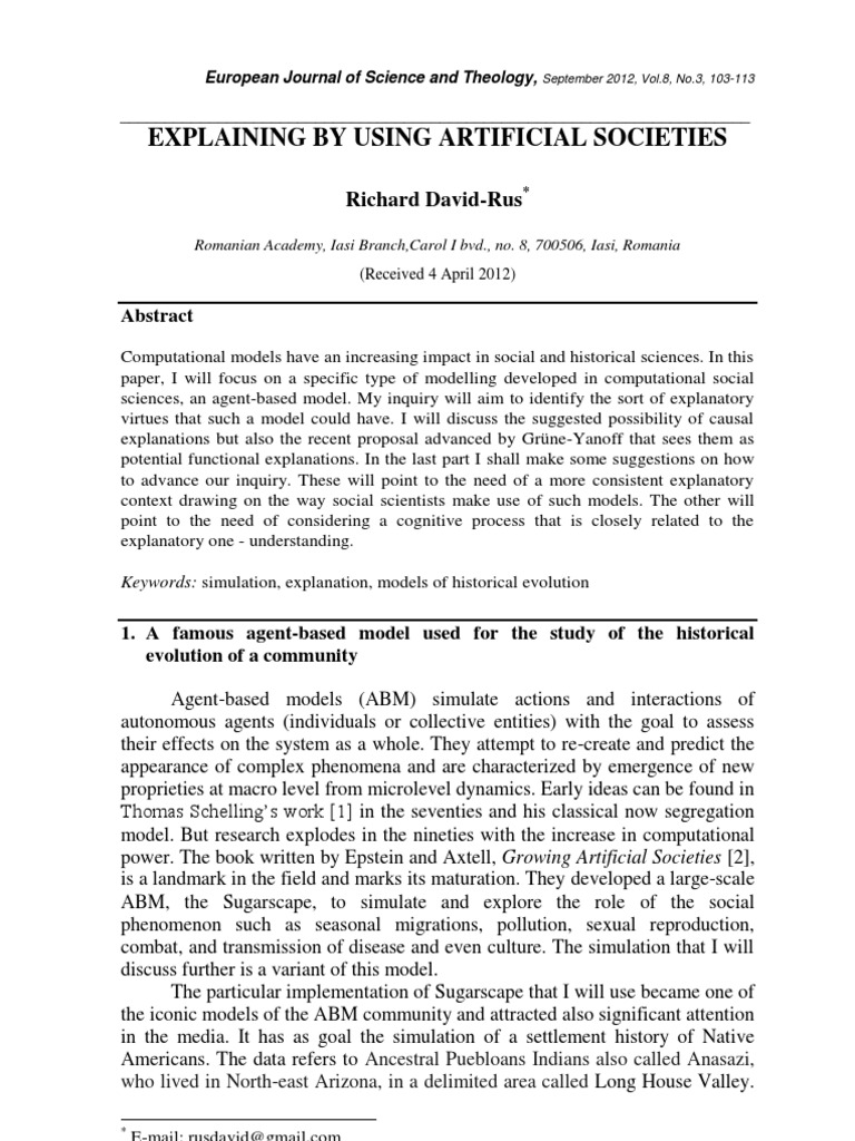 Explaining Through Articficial Societies EJST | PDF | Agent Based Model | Causality