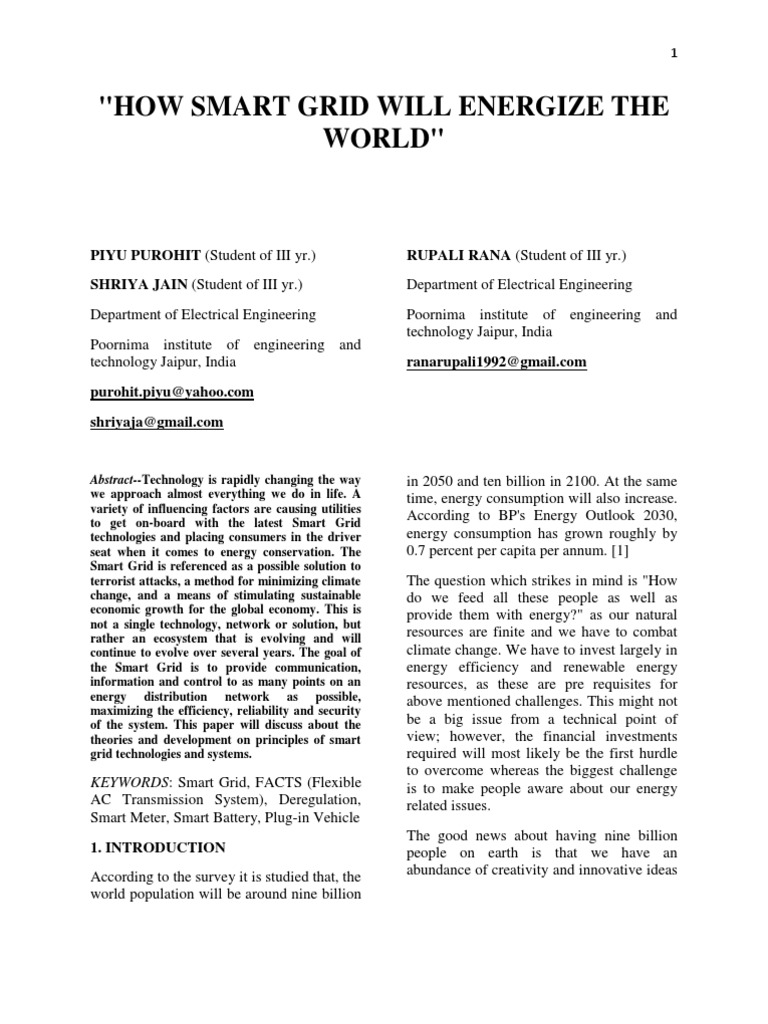 New How Smart Grid Will Energize The World Paper | Download Free PDF ...