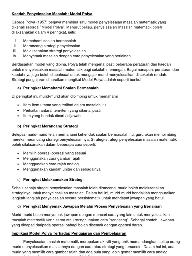 Model Polya & Masalah Bukan Rutin | PDF | Karier & Perkembangan