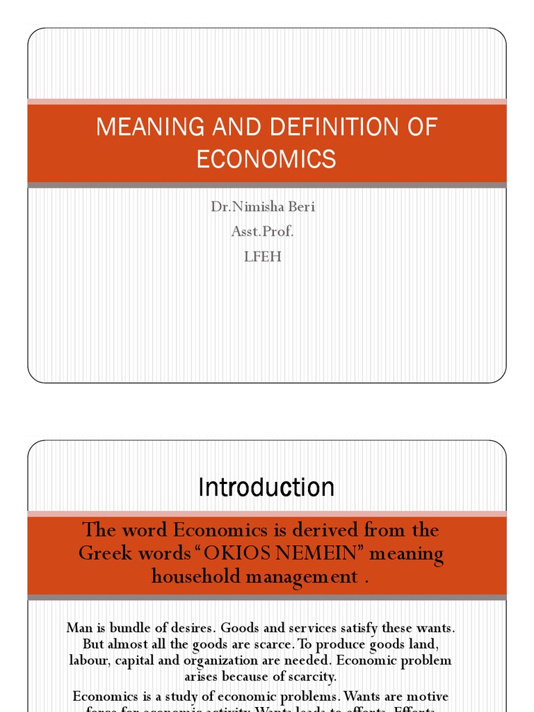 1) Meaning and Definition of Economics - 1 | PDF | Macroeconomics ...