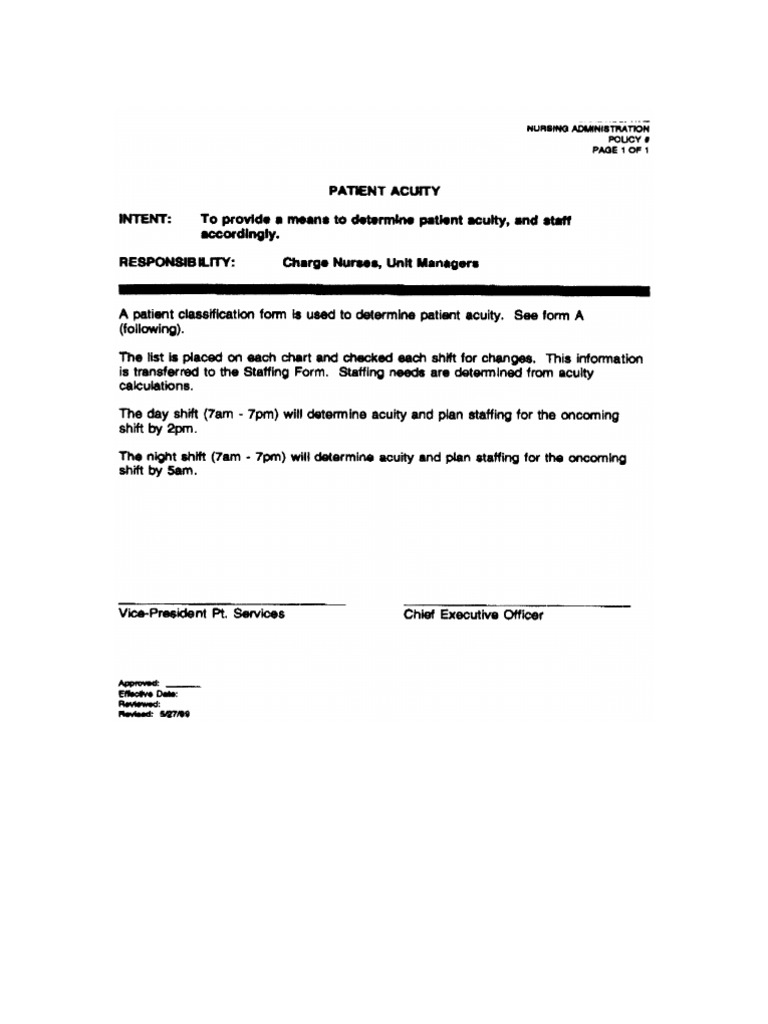 Patient Acuity Assessment Tool Sample
