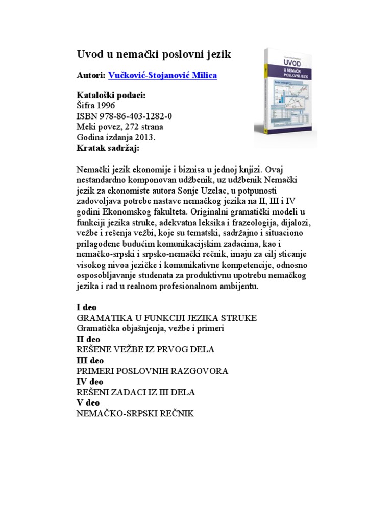 Uvod U Nemački Poslovni Jezik | PDF