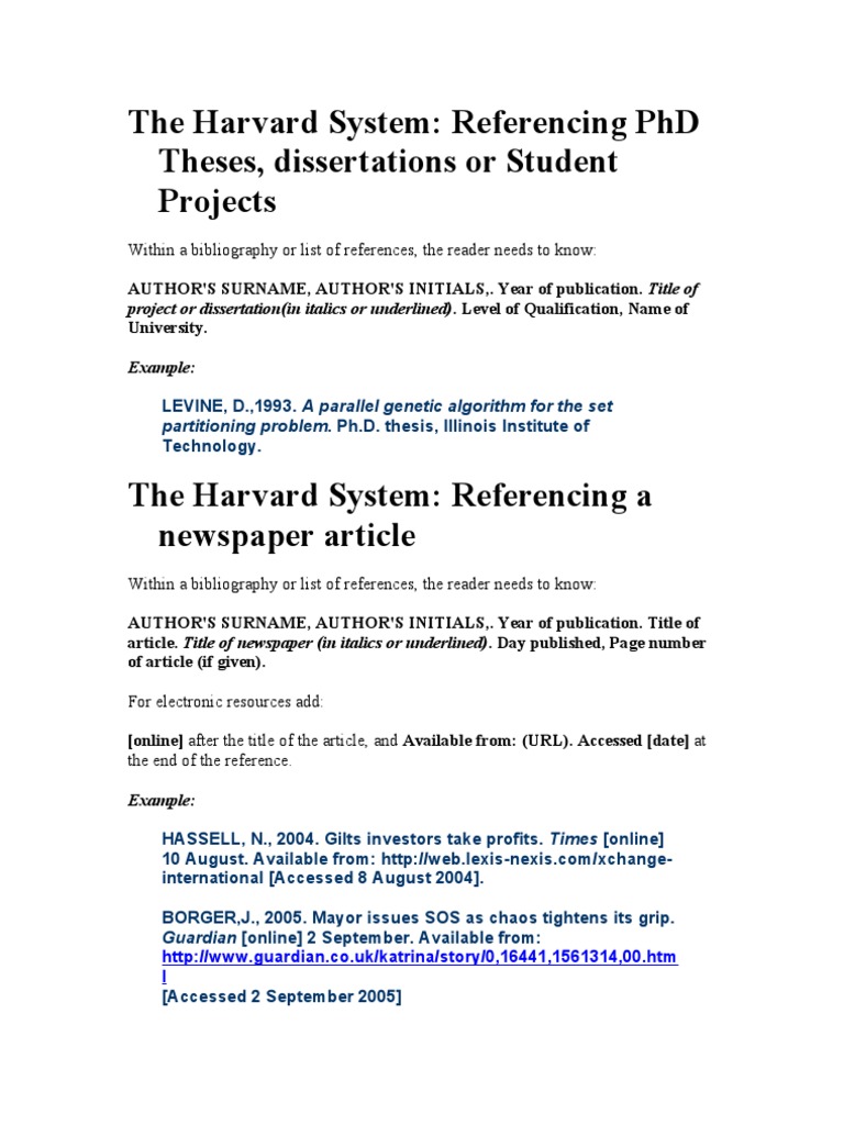 The Harvard System: Referencing PHD Theses, Dissertations or Student ...