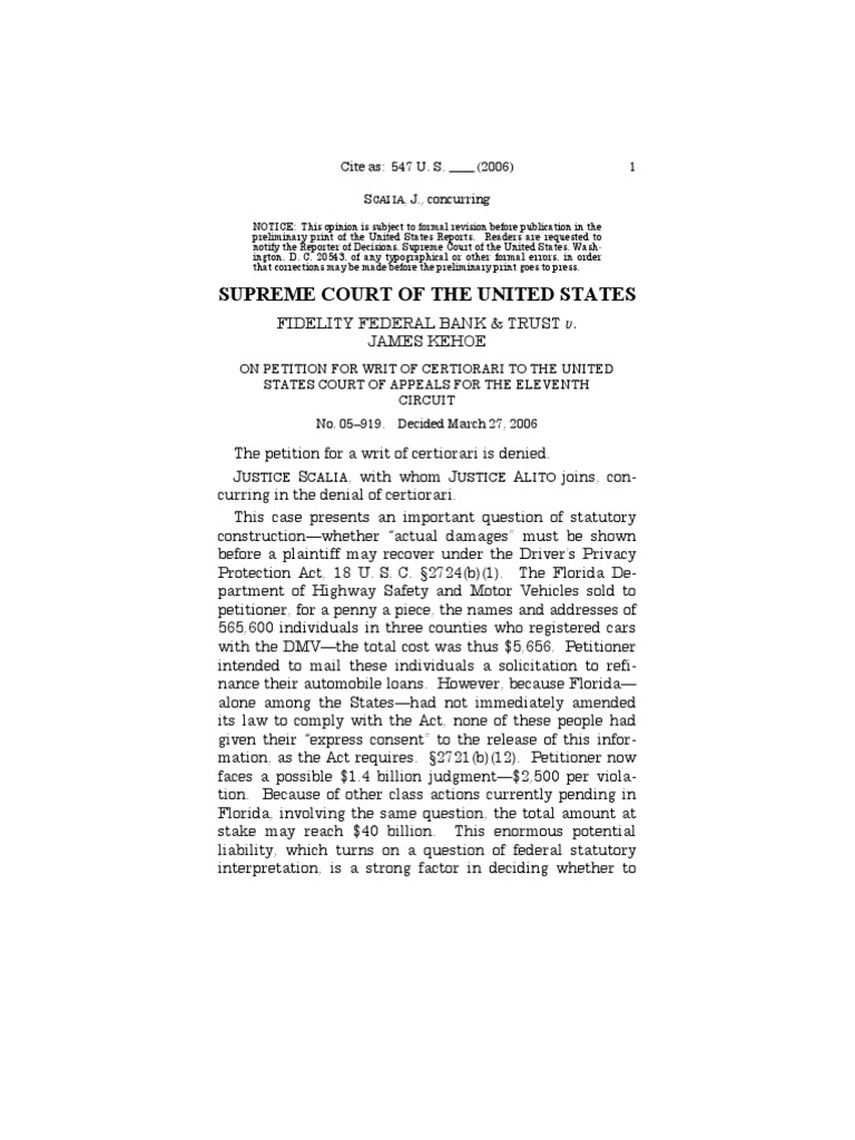 Fidelity Federal Bank | PDF | Certiorari | Antonin Scalia