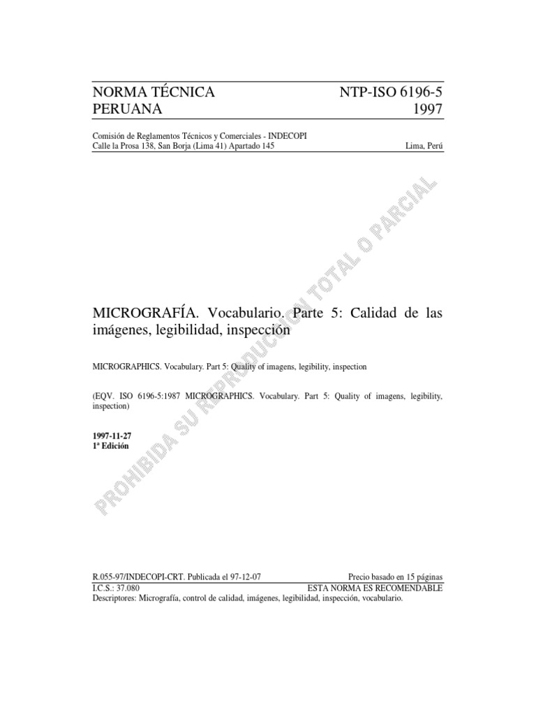 Norma NTP-ISO 6196-5: Micrografía y Calidad | PDF | Soporte ...