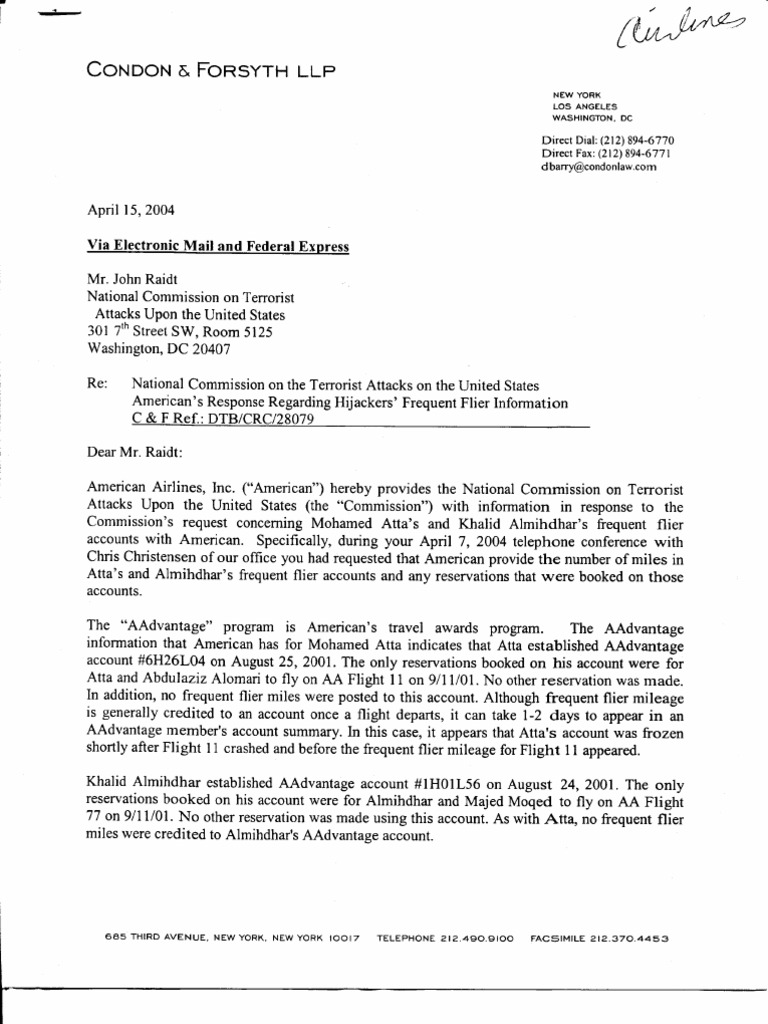 DM B1 Airlines FDR - Letters From Condon Forsyth LLP Re American ...