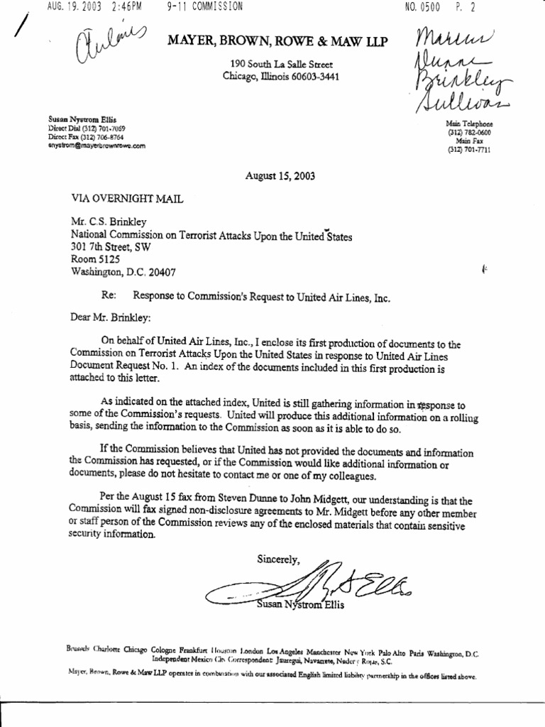 DM B1 Airlines FDR - Letters From Mayer-Brown and Quirk-Bakalor Re ...