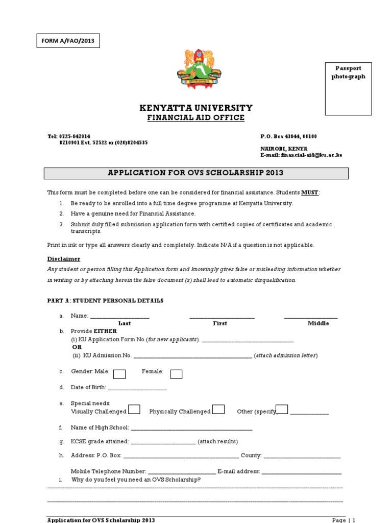 Form A Ovs Scholarship | PDF | Students | Further Education