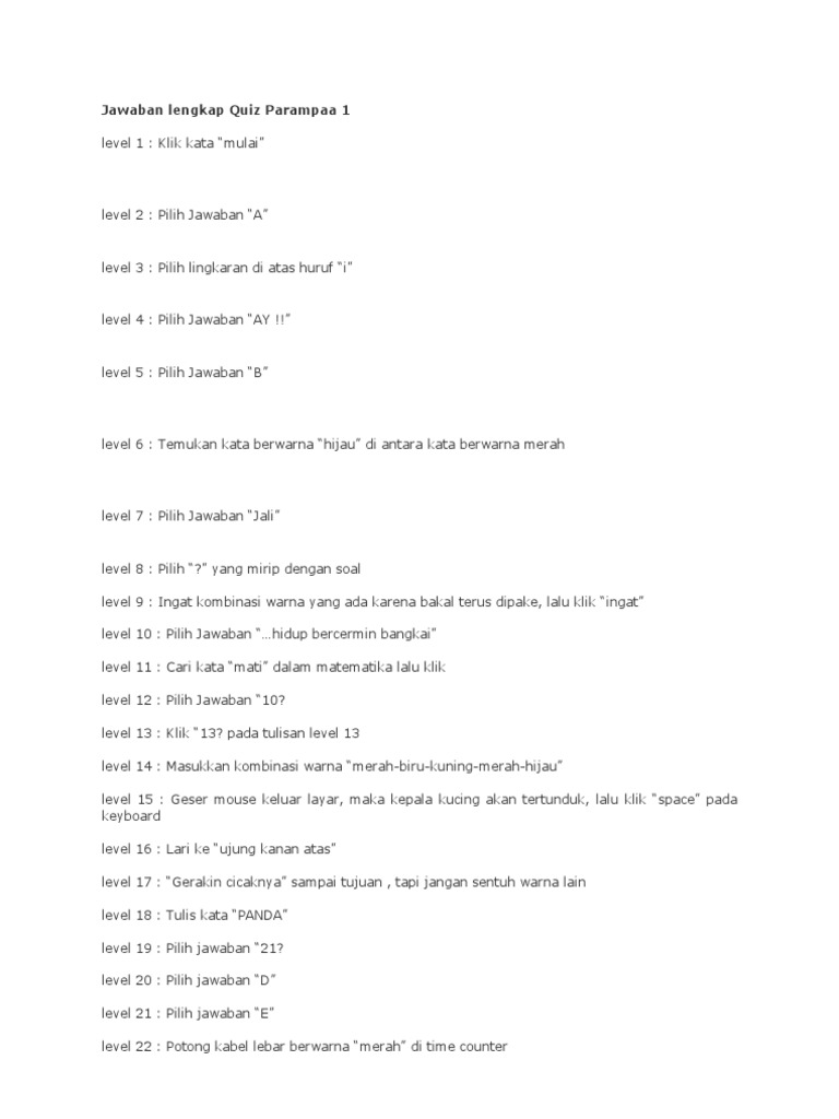 Jawaban Lengkap Quiz Parampaa 1 Dan 2 | PDF | Game & Aktivitas