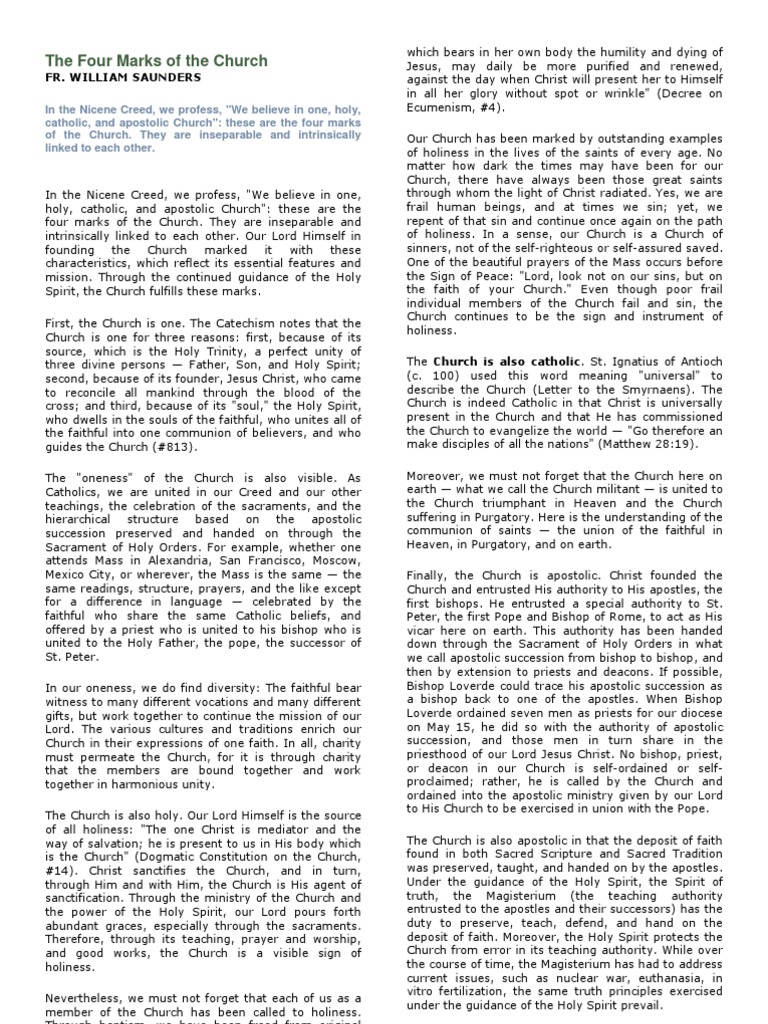 The Four Marks of The Church | PDF | Catholic Church | Eucharist
