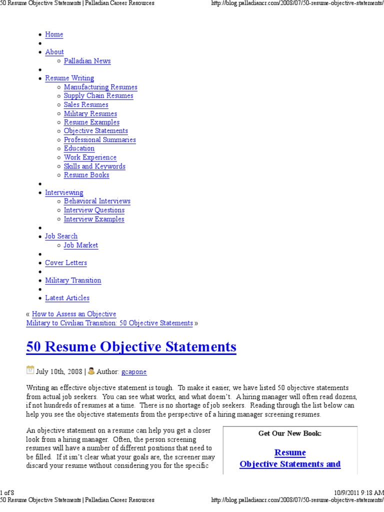 50 Resume Objective Statements | PDF | Résumé | Chief Information Officer