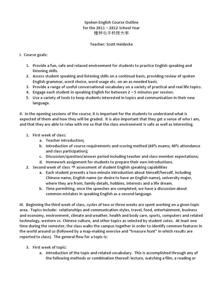 Spoken English Course Outline | PDF | Language Education | English Language