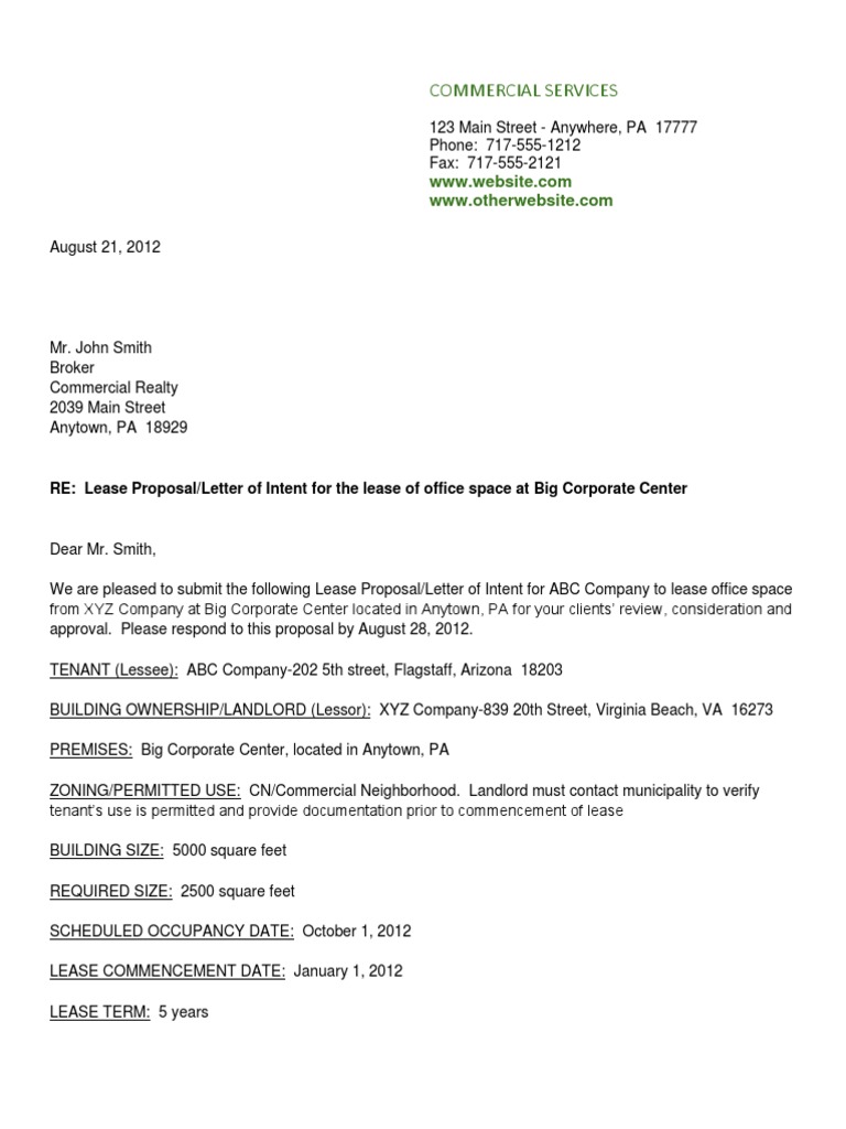 Commercial Lease Proposal | Landlord | Lease