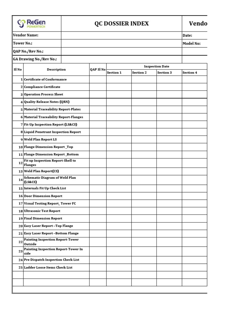 QC Dossier Index - Regen Powertech | PDF | Business Process ...