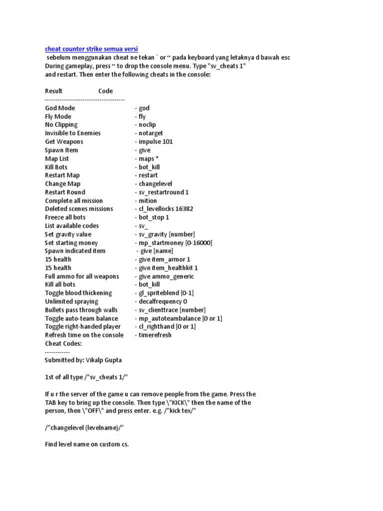 Cheat Counter Strike Semua Versi | PDF | Cheating In Video Games | Weaponry