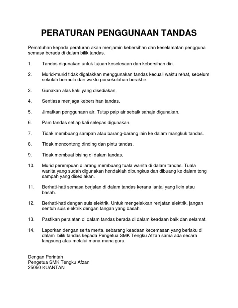 Peraturan Penggunaan Tandas | PDF