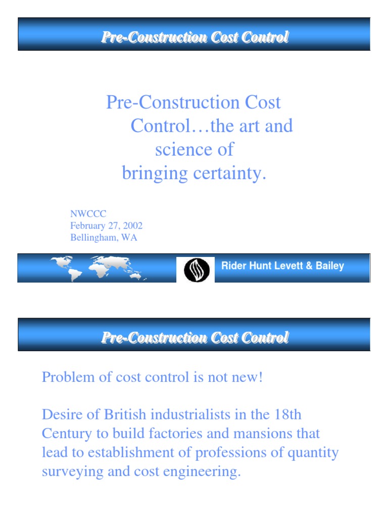 Pre-Construction Cost Control The Art and Science of Bringing Certainty ...