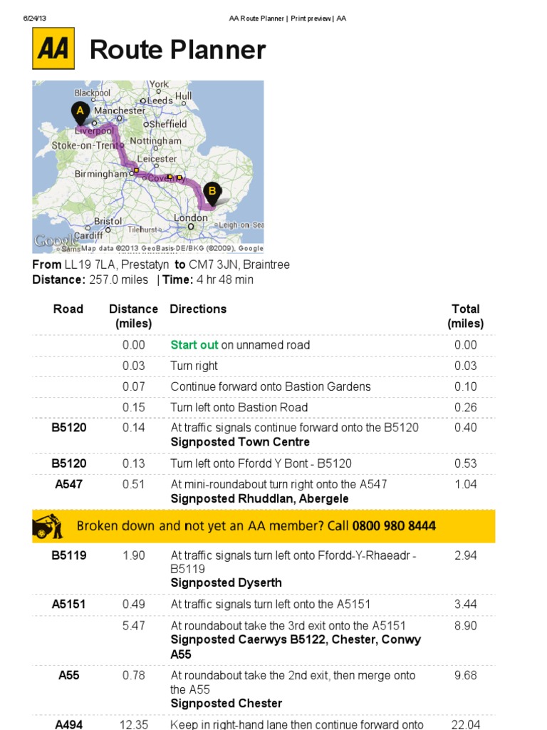 AA Route Planner - Print Preview - AA | PDF | Transport Infrastructure ...