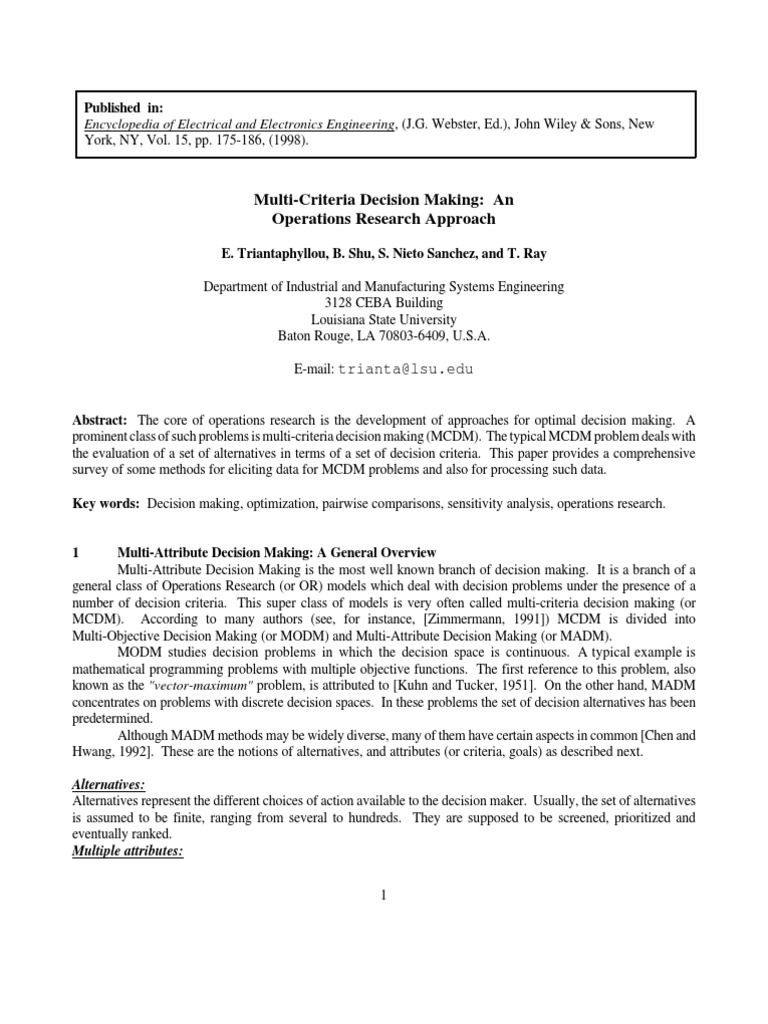 Multi-Criteria Decision Making | PDF | Sensitivity Analysis | Analysis