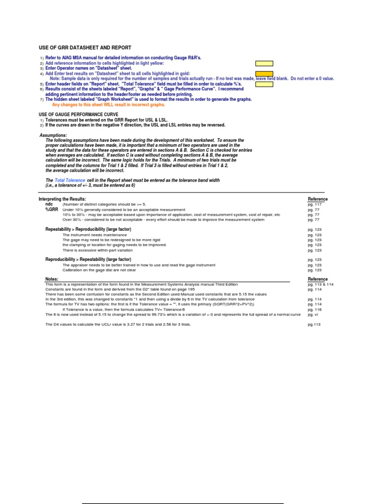 USE GRR DATASHEET AND REPORT | PDF | Standard Deviation | Engineering ...