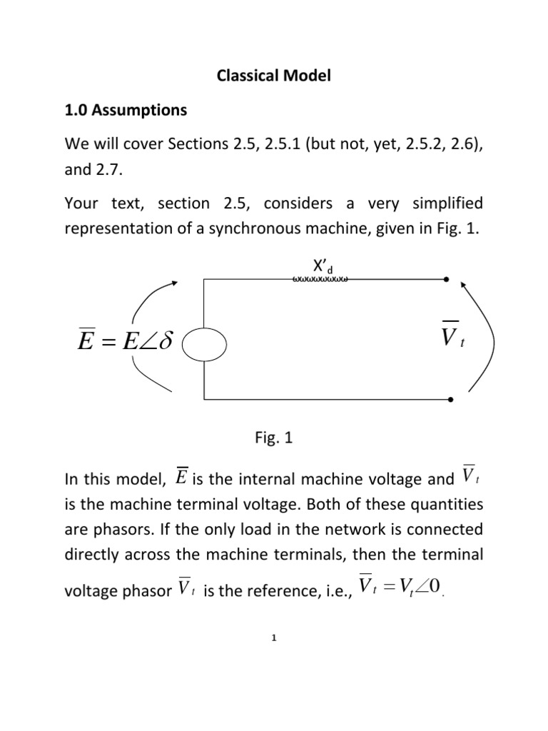 Classical Model of Synchronous Generators: Deriving the Swing Equation ...