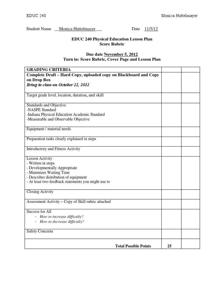 How To Kick A Ball | PDF | Rubric (Academic) | Lesson Plan