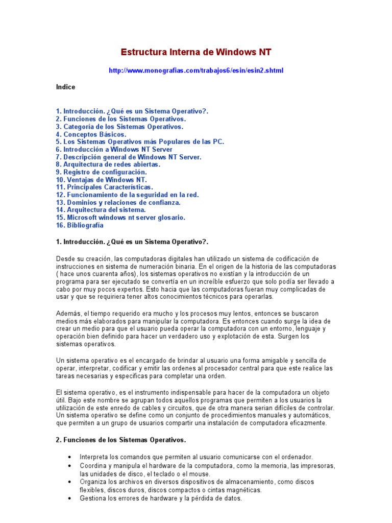 Estructura Interna de Windows NT | PDF