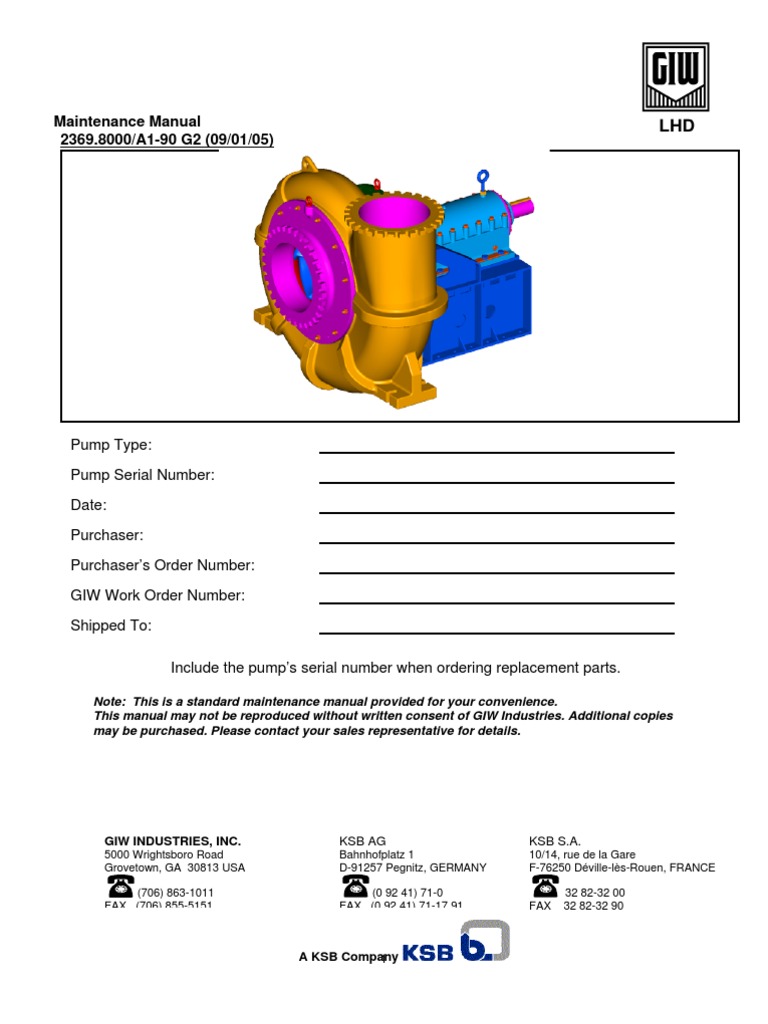 Pump LHD Maintenance Manual | PDF | Bearing (Mechanical) | Pump