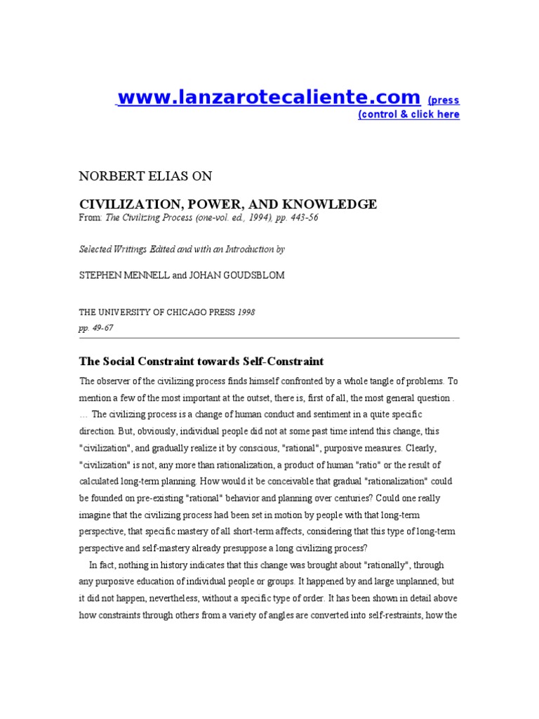 Norbert Elias: Civilization & Social Dynamics | PDF | Self Control ...