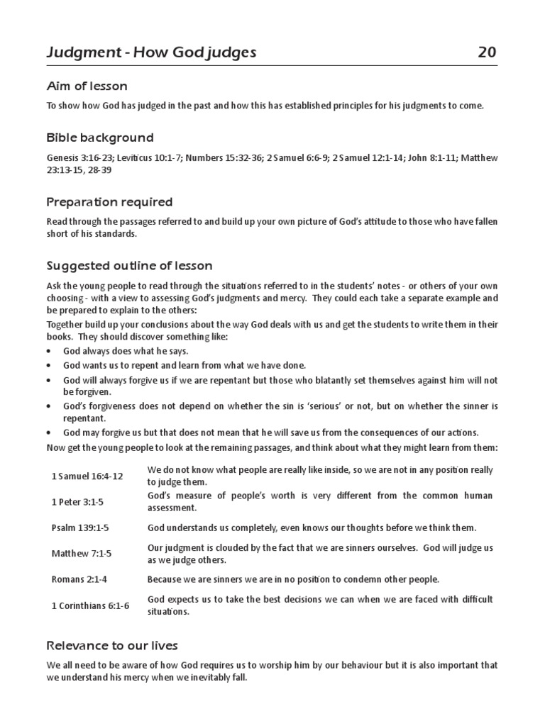 Judgment - How God Judges 20: Aim of Lesson | PDF | Forgiveness | Sin
