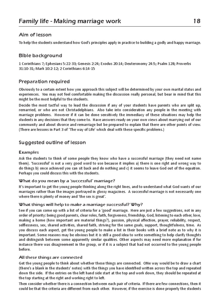 Family Life - Making Marriage Work 18: Aim of Lesson | PDF | Remarriage ...