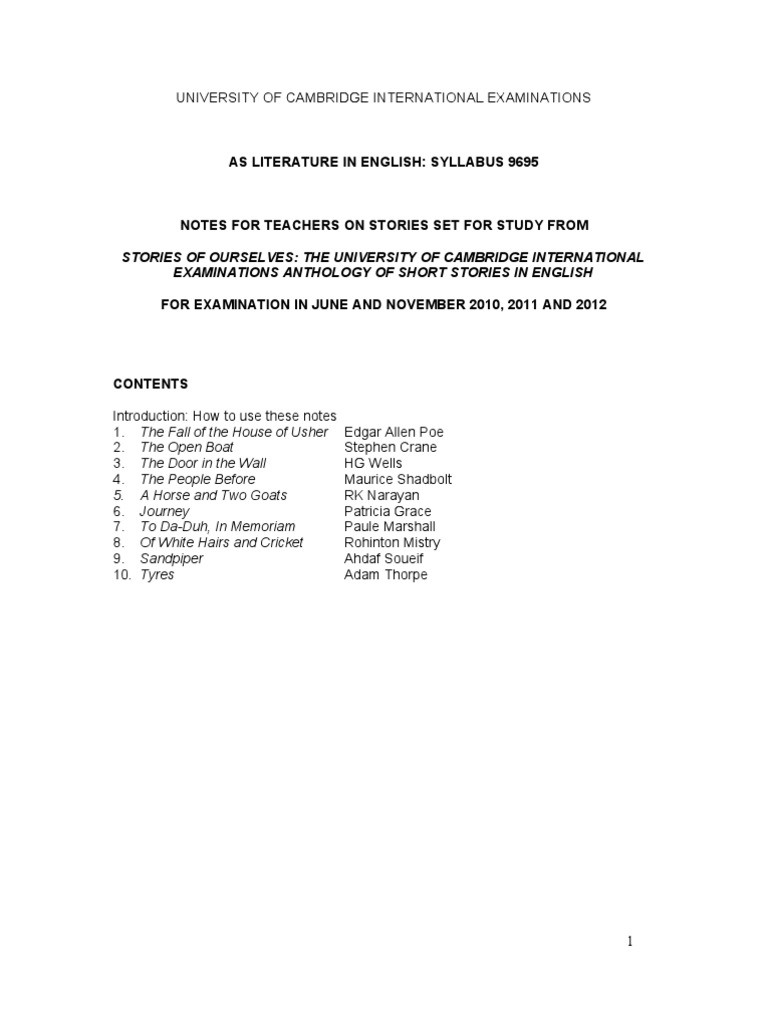 Notes On As Short Stories | PDF | Narration | Unrest