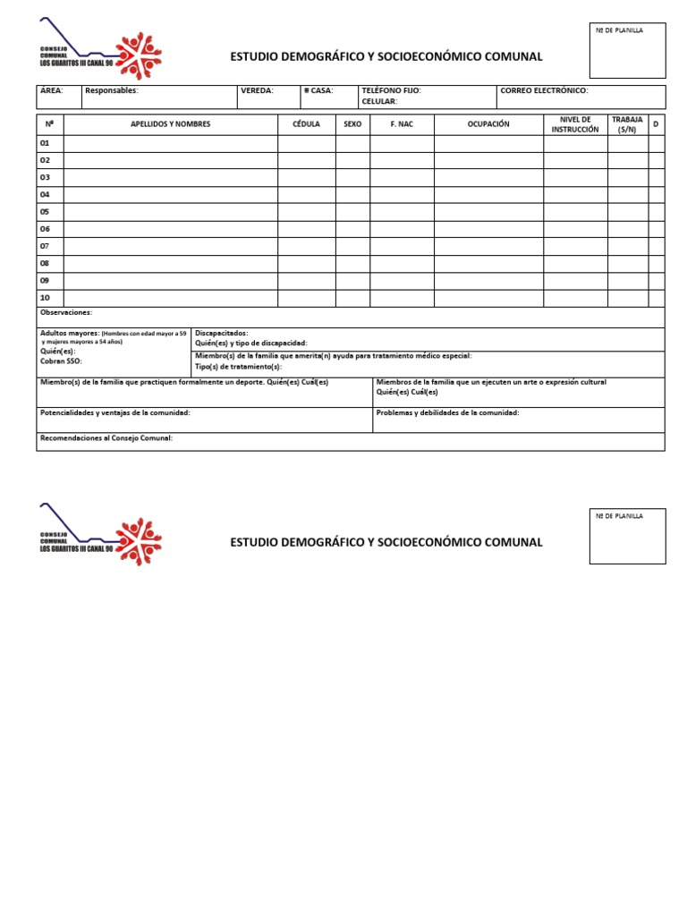 Formato Censo Comunal | PDF