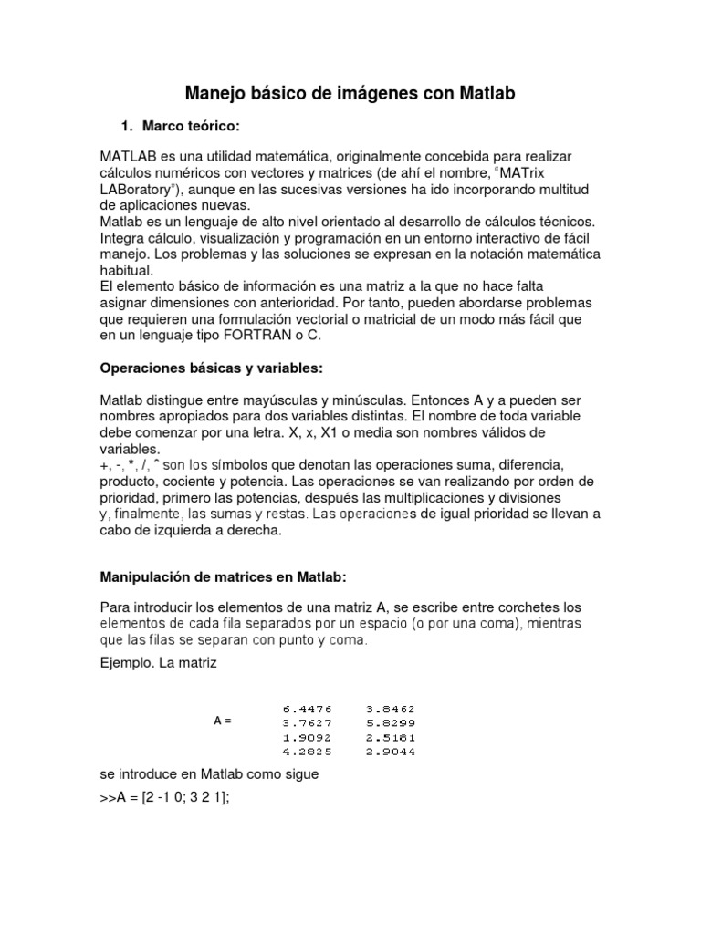 Manejo Básico de Imágenes Con Matlab | PDF | Matriz (Matemáticas) | Multiplicación