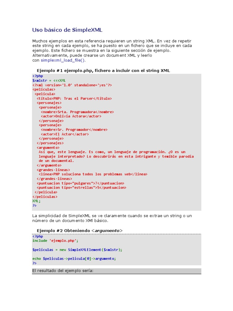Guía de Uso de SimpleXML en PHP | PDF | X camino | Lenguaje de programación