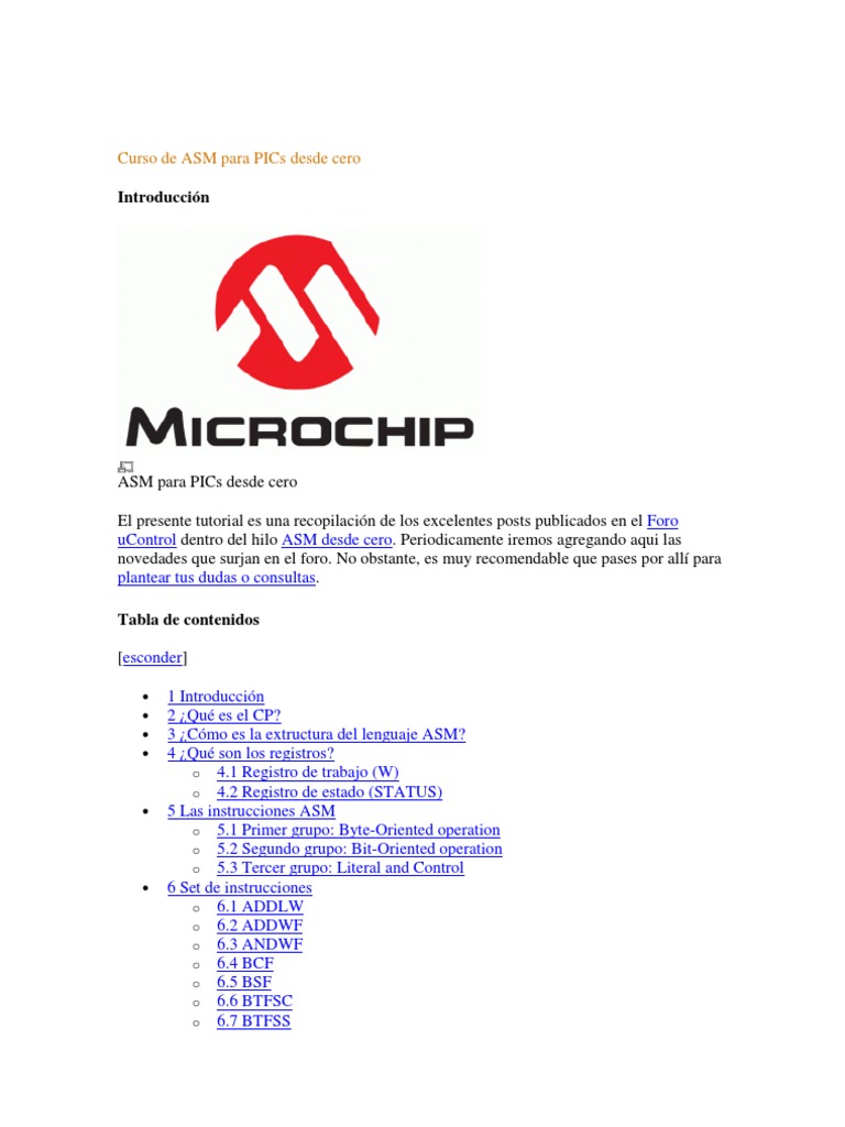 Curso de ASM para PICs Desde Cero PDF | PDF | Poco | Microcontrolador